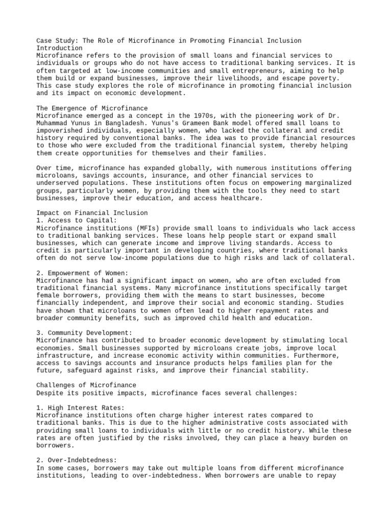 Case Study The Role of Microfinance | PDF | Microfinance | Financial Inclusion