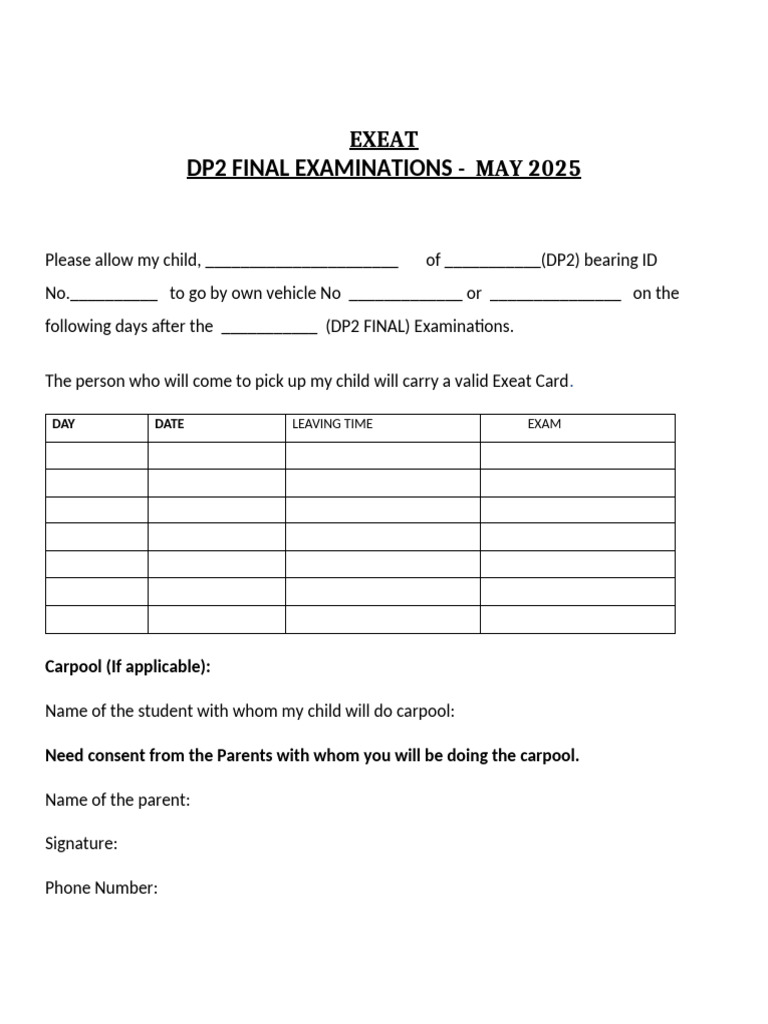 Dp2 - Exeat Request Form | PDF