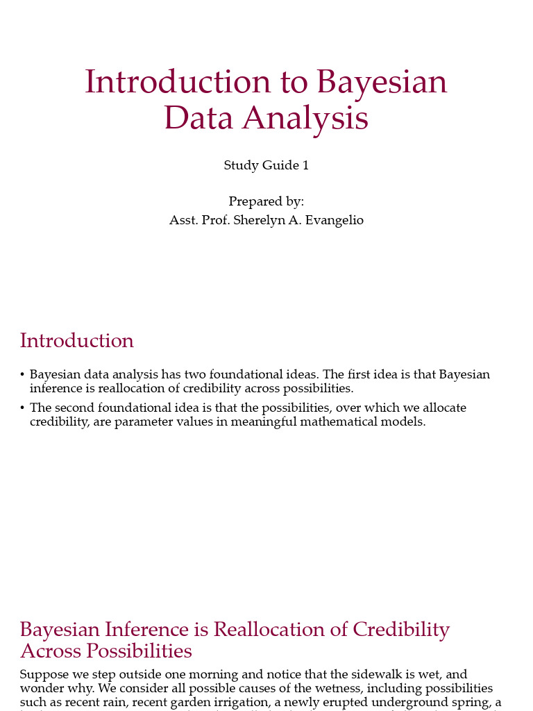 Study Guide 1 (Introduction to Bayesian Data Analysis) | PDF | Bayesian Inference | Probability ...