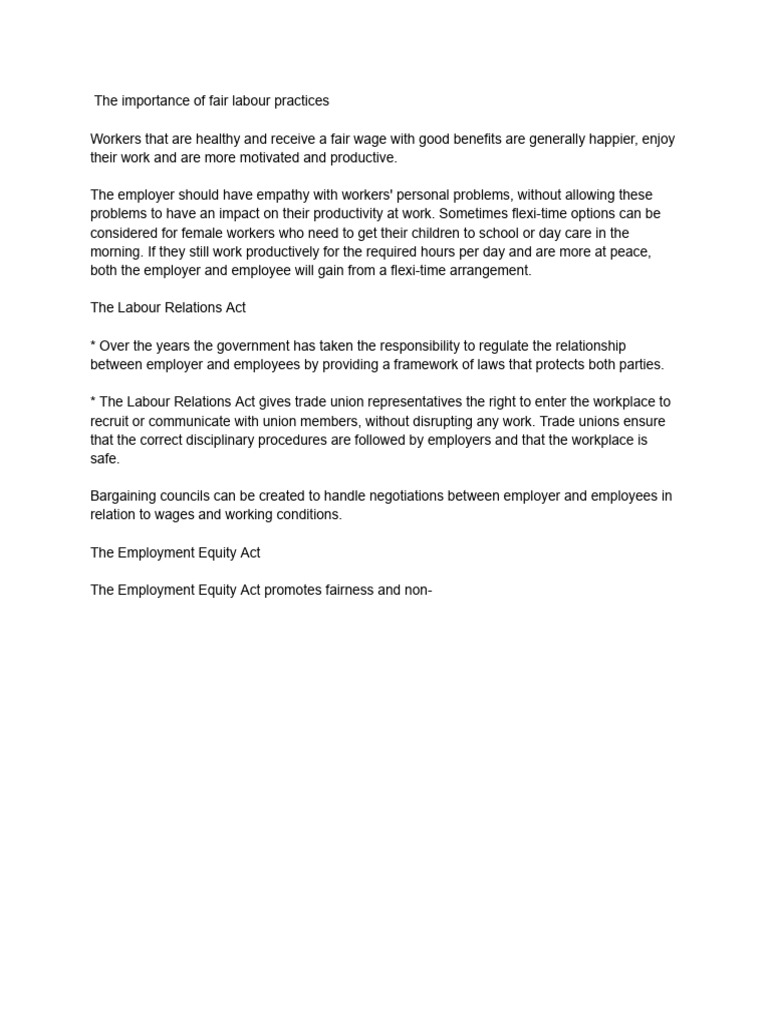 The Importance of Fair Labour Practices | PDF
