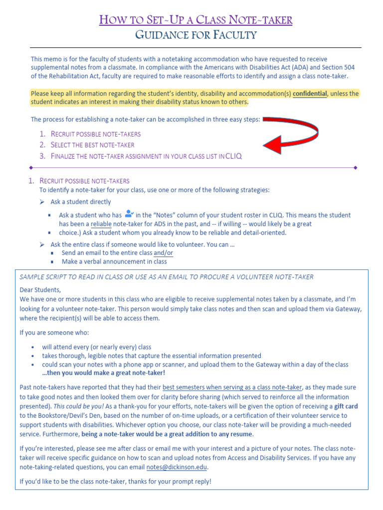Faculty Guide to Class Note-Takers | PDF