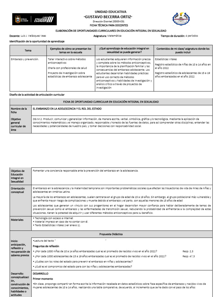 Fichas Eies - Luis Velasquez - Matematica | PDF | Control de la natalidad | Adolescencia