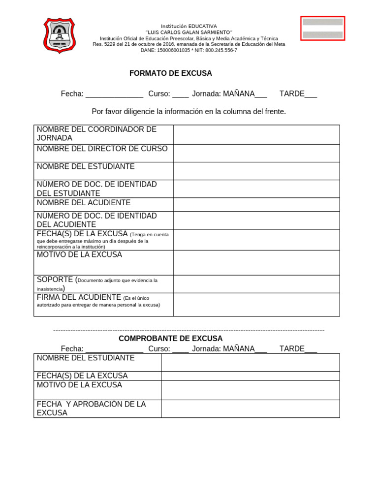 Formato de Excusa-1 | PDF