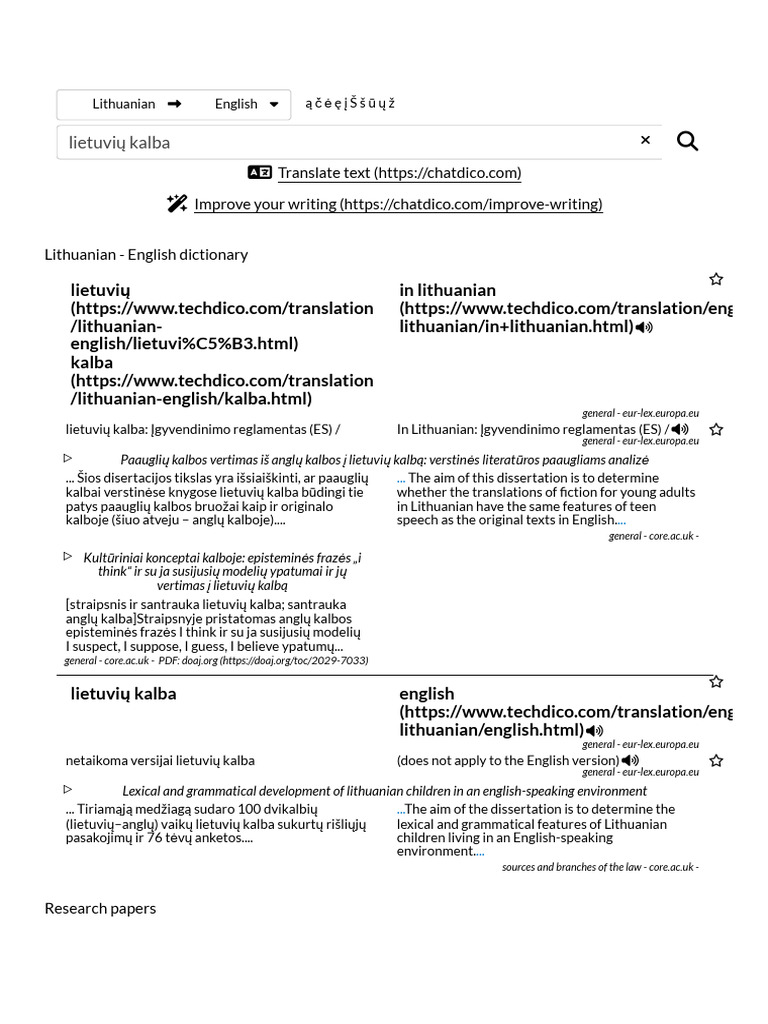 Lietuvių Kalba - Translation in English - TechDico | PDF
