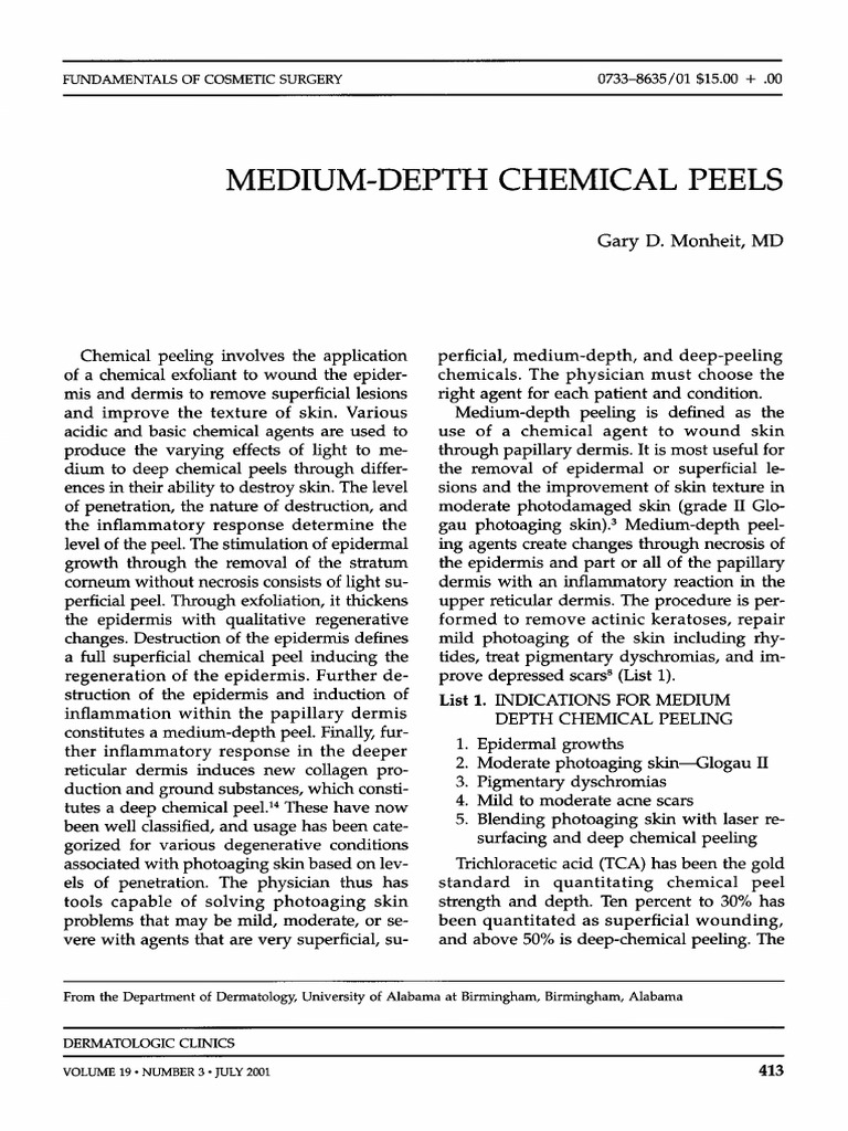MEDIUM-DEPTH CHEMICAL PEELS - Monheit Tca + Jessner | PDF | Epidermis ...