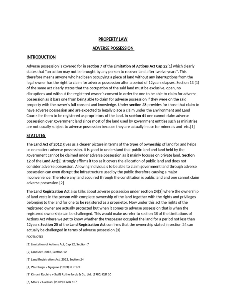Adverse Possession Law in Kenya | PDF | Adverse Possession | Private Law