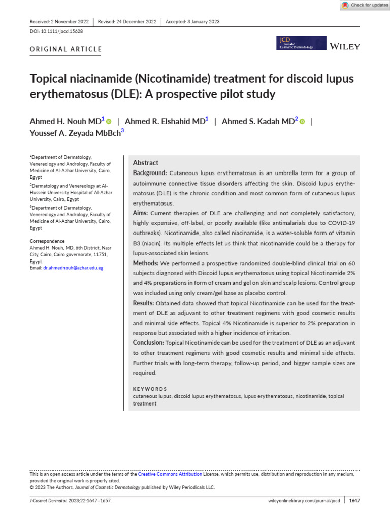 J of Cosmetic Dermatology - 2023 - Nouh - Topical Niacinamide ...