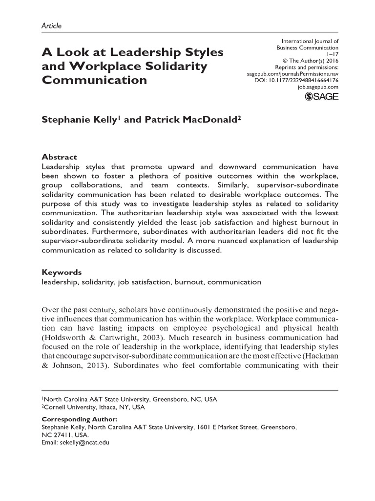 Leadership Styles and Workplace Solidarity | PDF | Leadership | Job ...