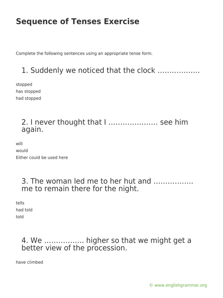 Sequence of Tenses Exercise3 | PDF