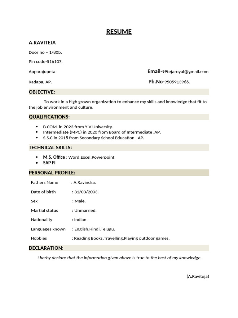 REAl Resume Teja | PDF