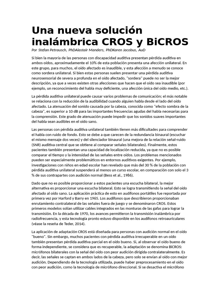Solución Inalámbrica CROS/BiCROS | PDF | Escuchando | Micrófono