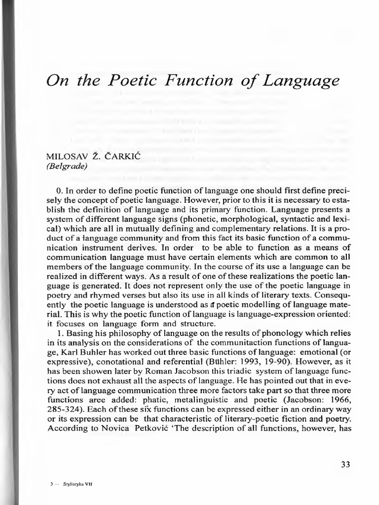 On The Poetic Function of Language | PDF | Poetry | Semantics