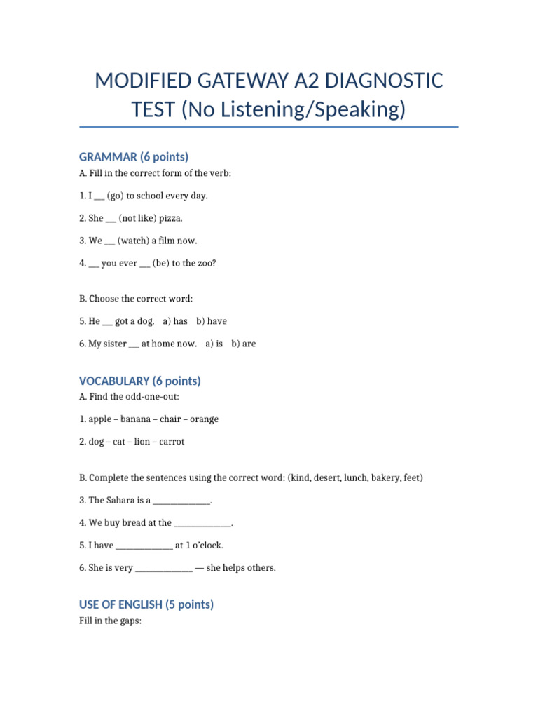 Modified Gateway A2 Test | PDF