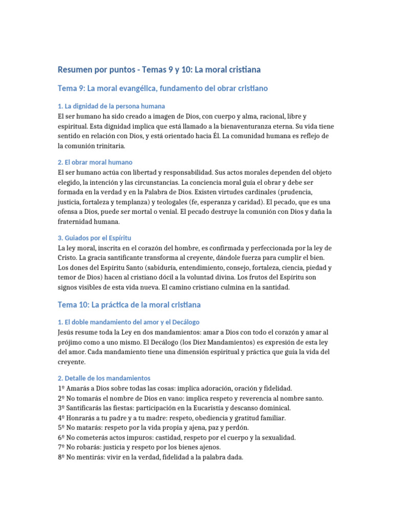 Resumen Punto A Punto Tema 9 10 | PDF | Amor | Creencia religiosa y doctrina