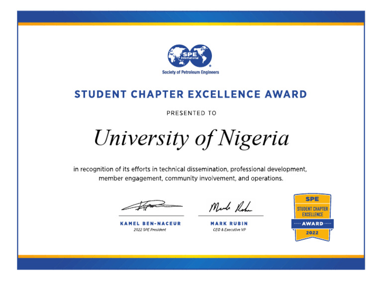 SC Excellence Award - LTR - University of Nigeria | PDF