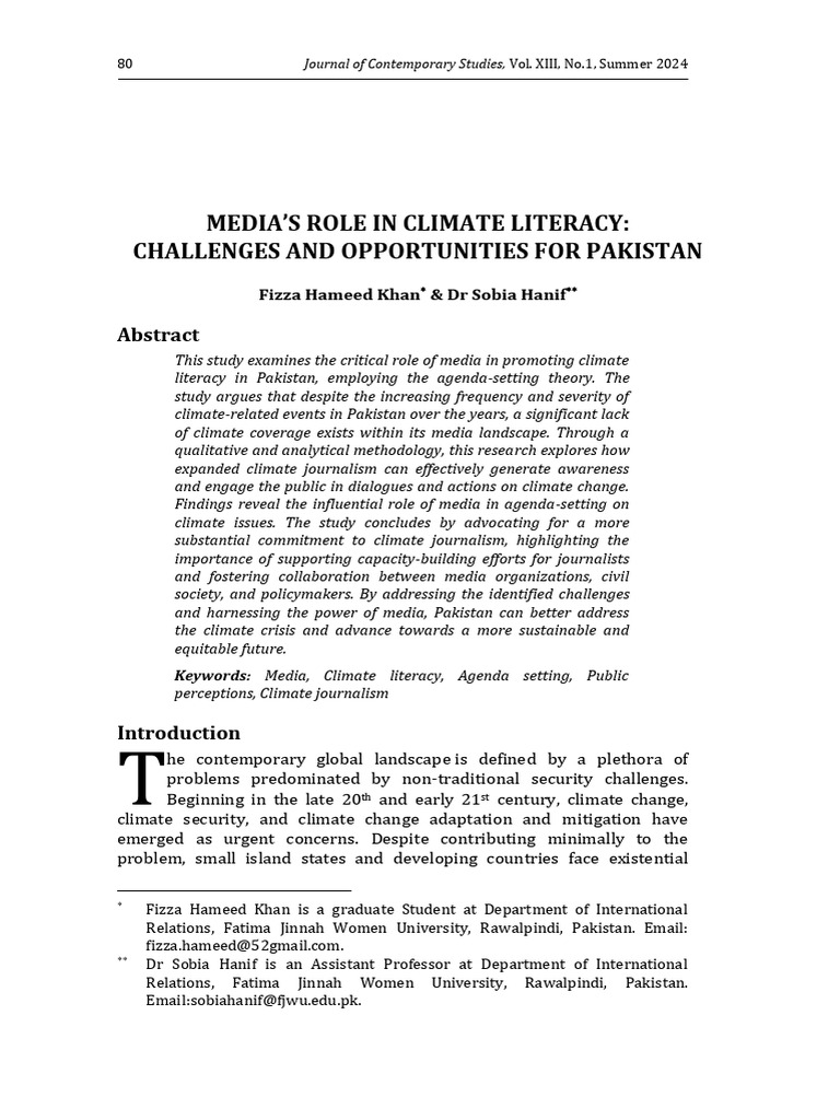 Media's Impact on Climate Literacy in Pakistan | PDF | Natural ...