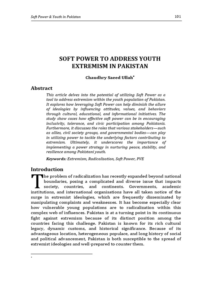 Soft Power Youth in Pakistan | PDF | Soft Power | Extremism