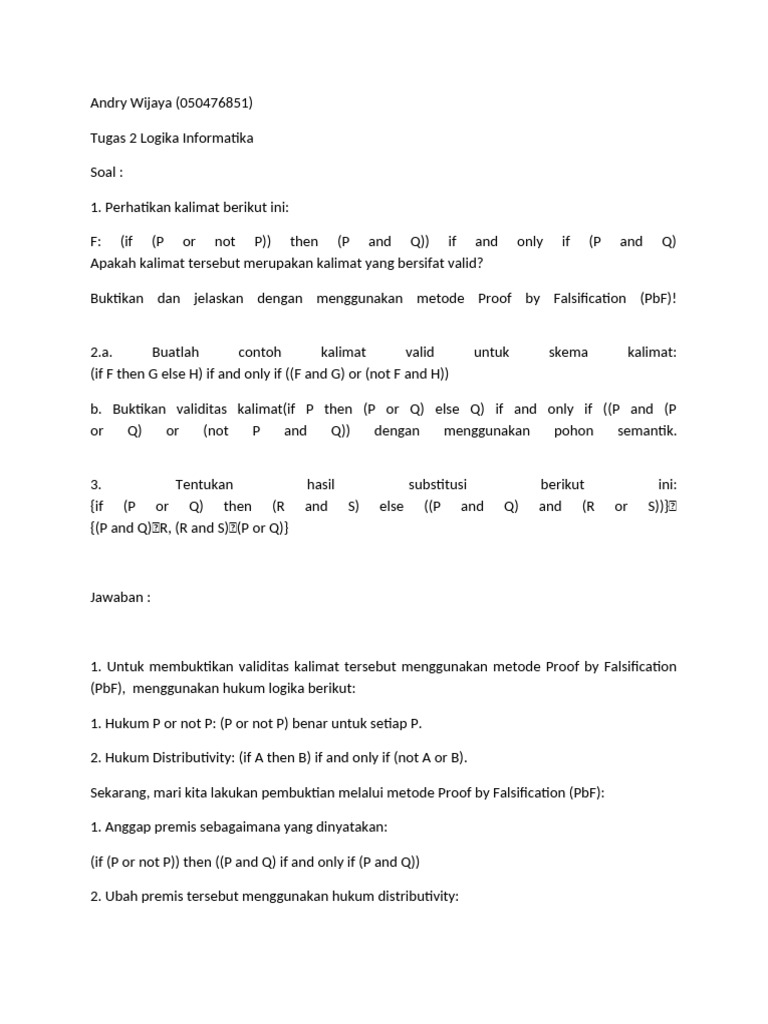 Tugas 2 Logika Informatika Andry Wijaya | PDF