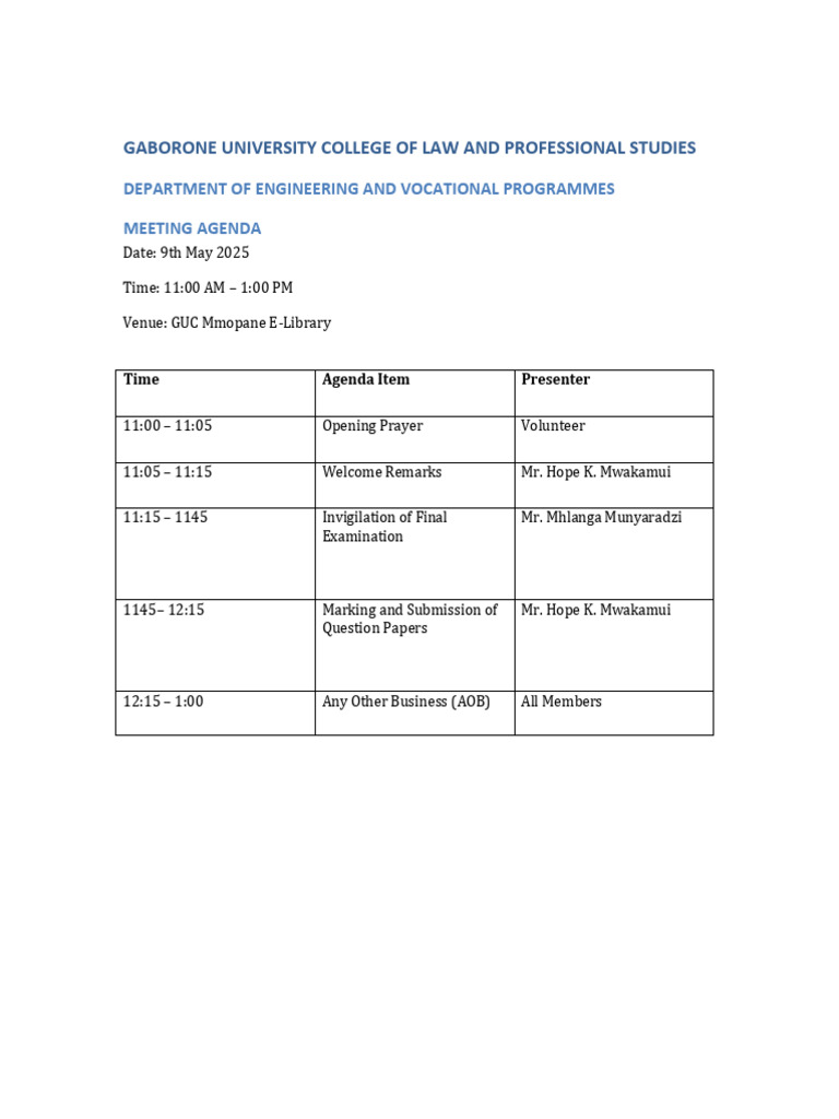 Meeting Agenda May 9 2025 | PDF