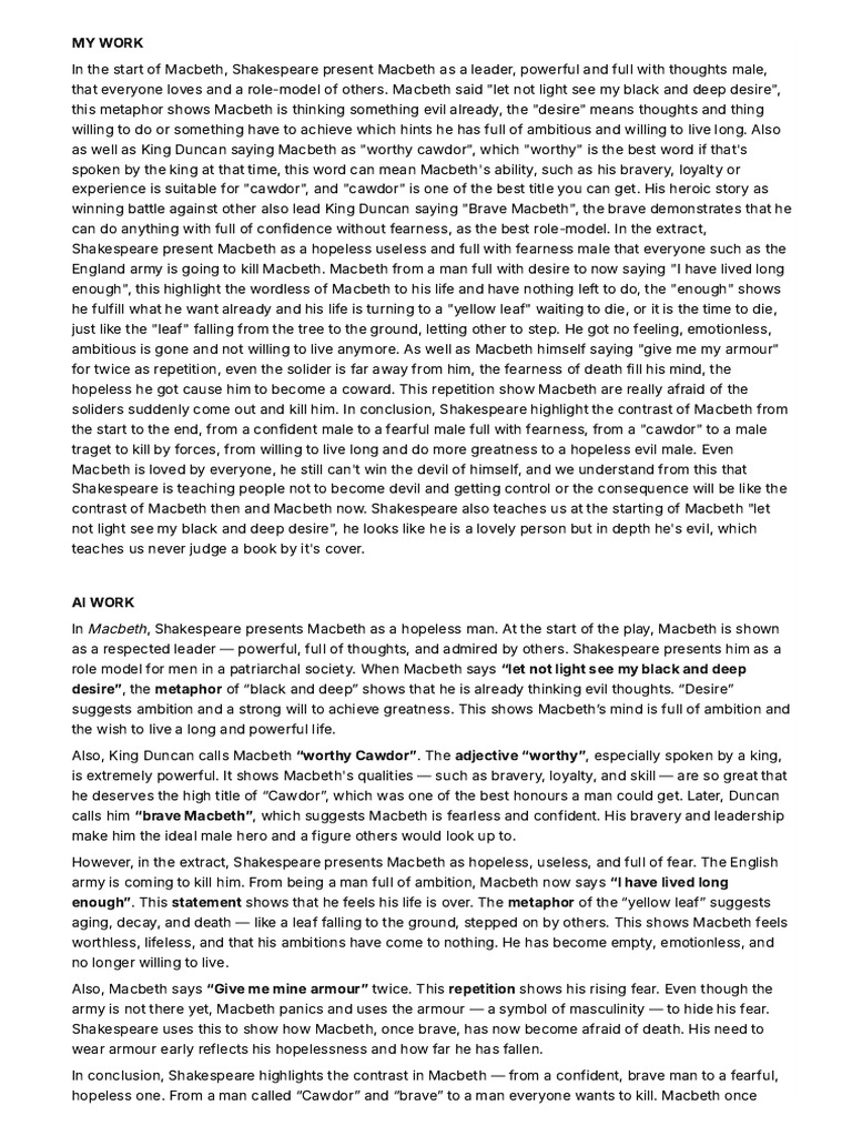 Compare My Work To AI - Stempad | PDF | Macbeth | Vocabulary