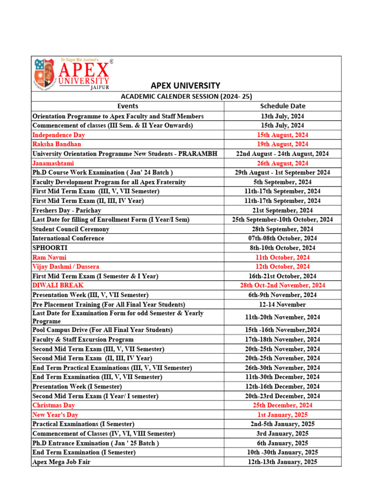 Academic Calender 2024-25 | PDF | Academic Term | Educational Stages