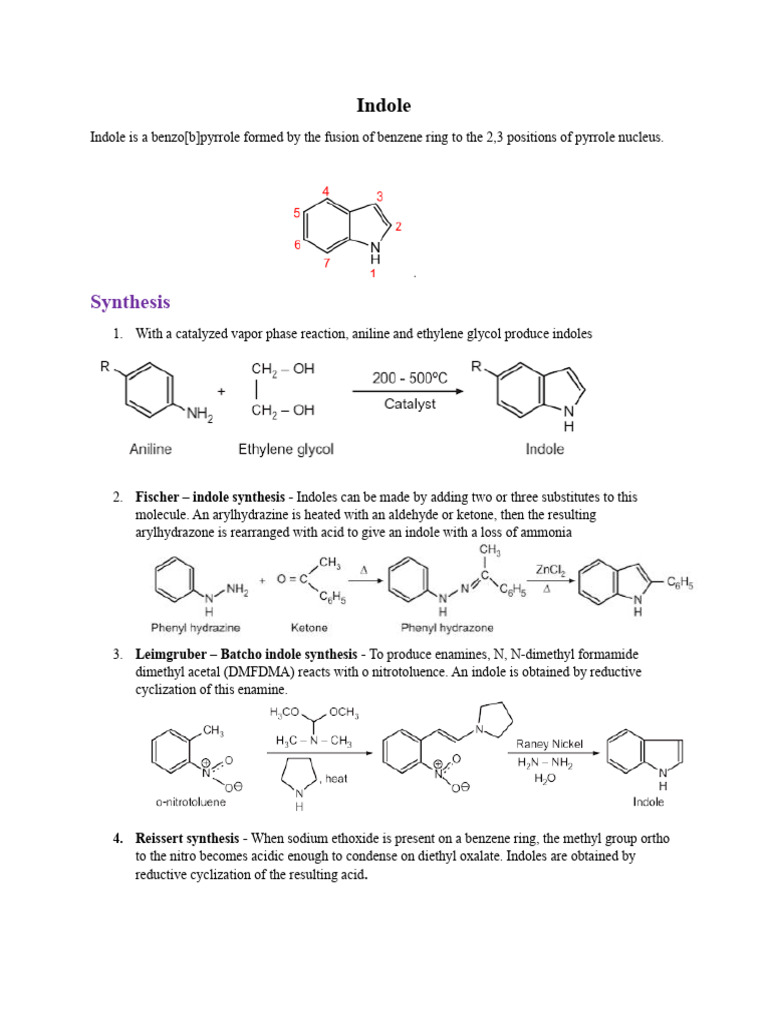 Indole Synthesis Methods Overview | PDF