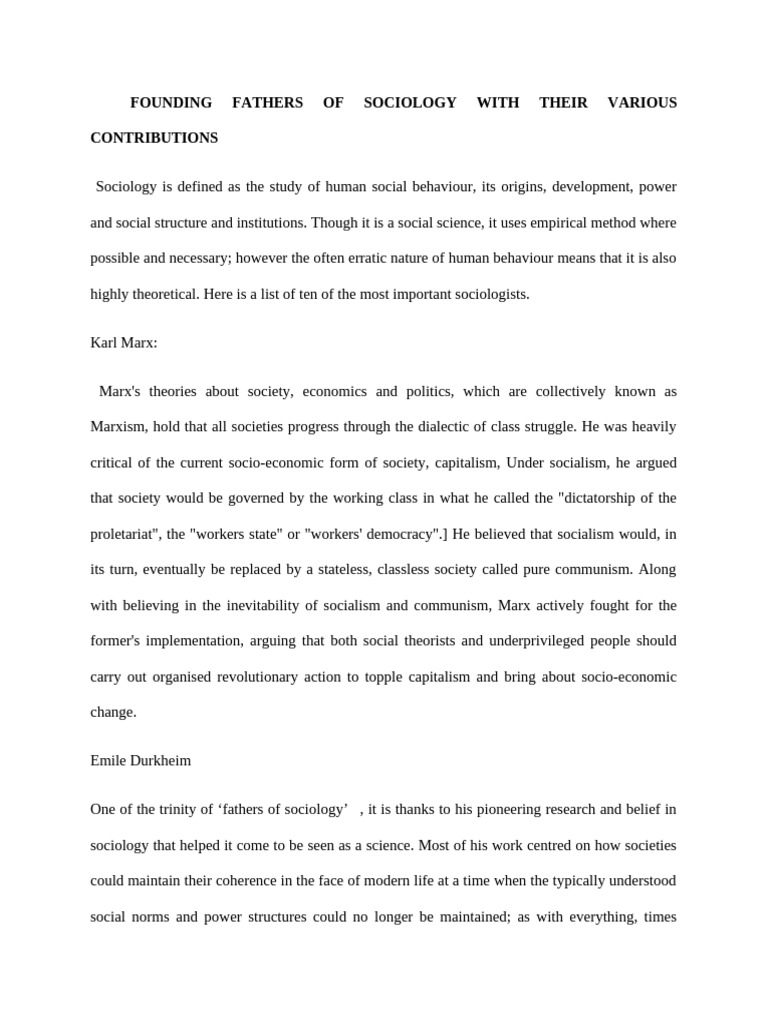 Founding Fathers of Sociology Explained | PDF | Sociology | Society