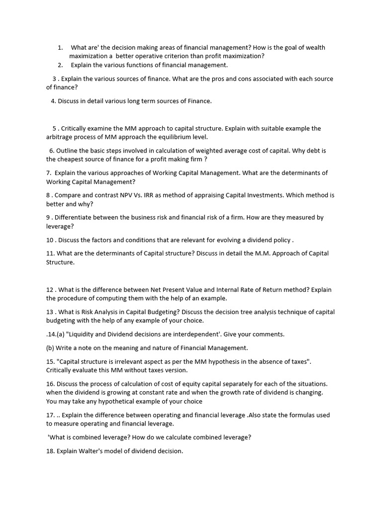 Bba Sem 4 Important Questions | PDF | Capital Structure | Internal Rate Of Return