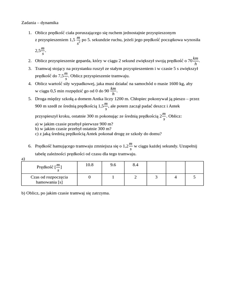 Zadania - dynamika | PDF