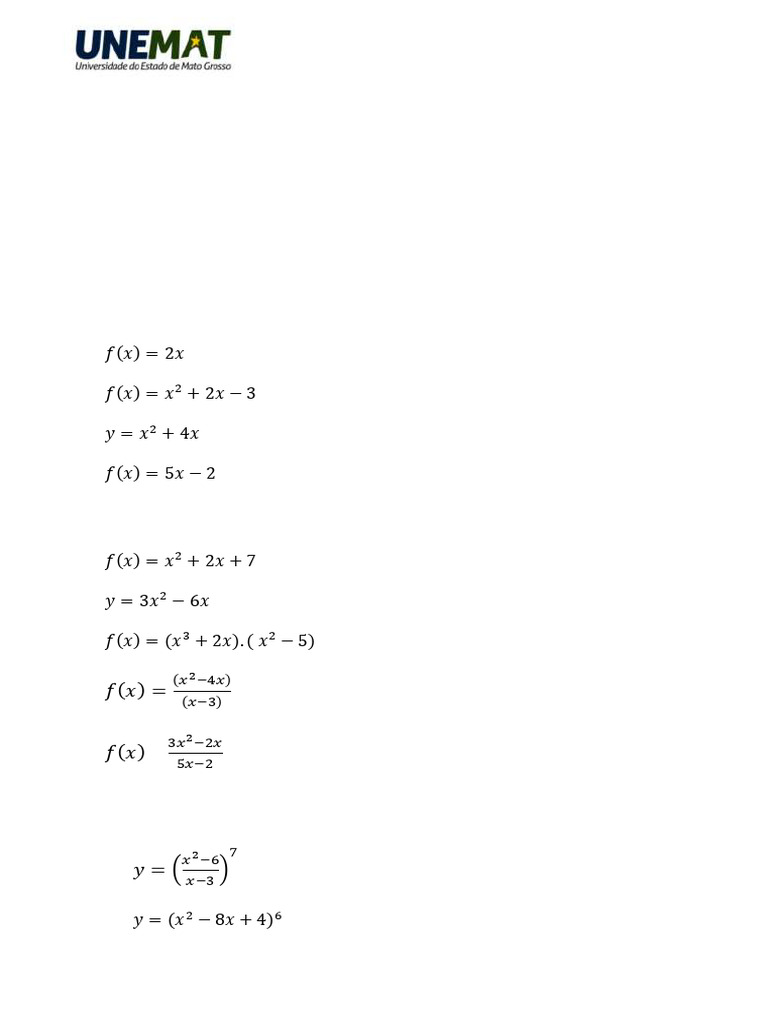 Exercícios de Derivadas em Cálculo I | PDF