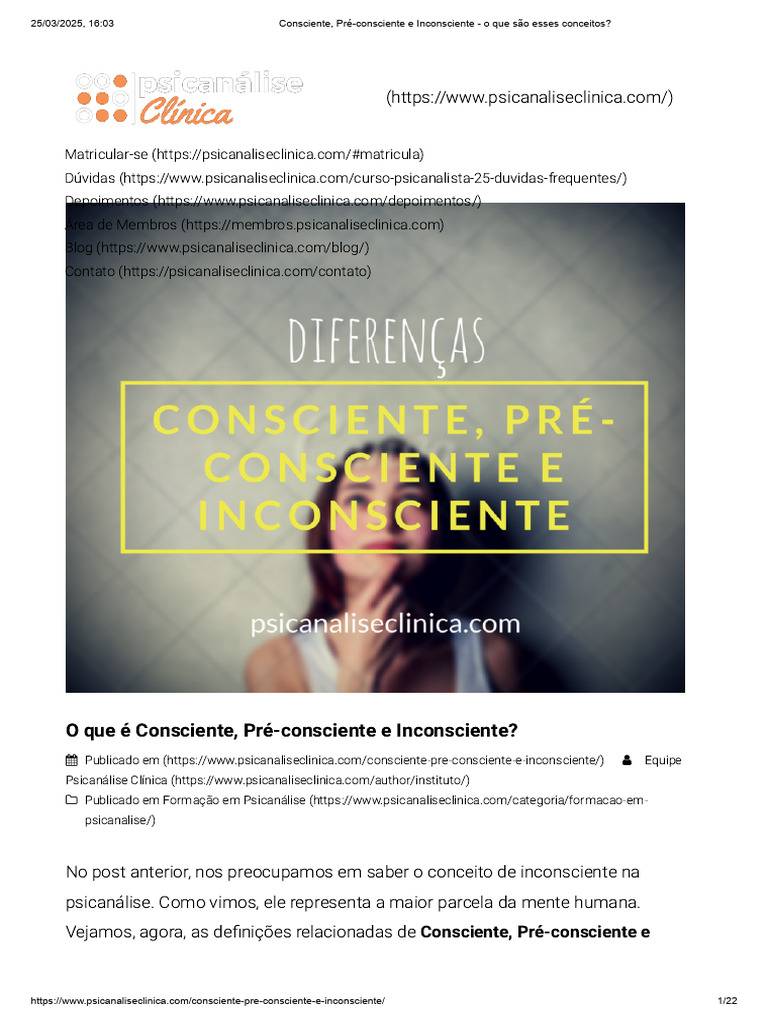 O que é Consciente e Inconsciente? | PDF | Mente inconsciente | Psicanálise