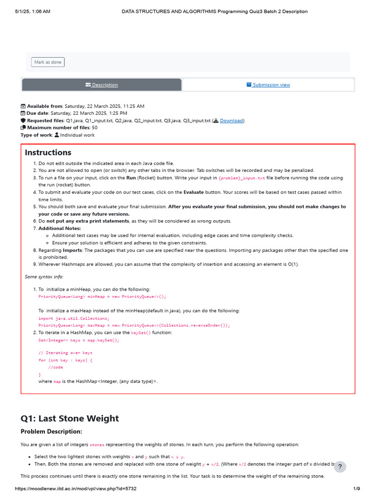 Data Structures And Algorithms Programming Quiz3 Batch 2 Description Pdf Time Complexity