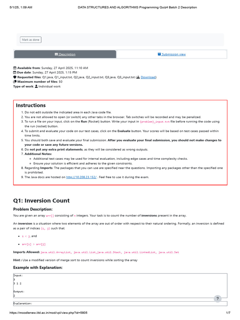 DATA STRUCTURES AND ALGORITHMS Programming Quiz4 Batch 2 Description | PDF | Time Complexity ...