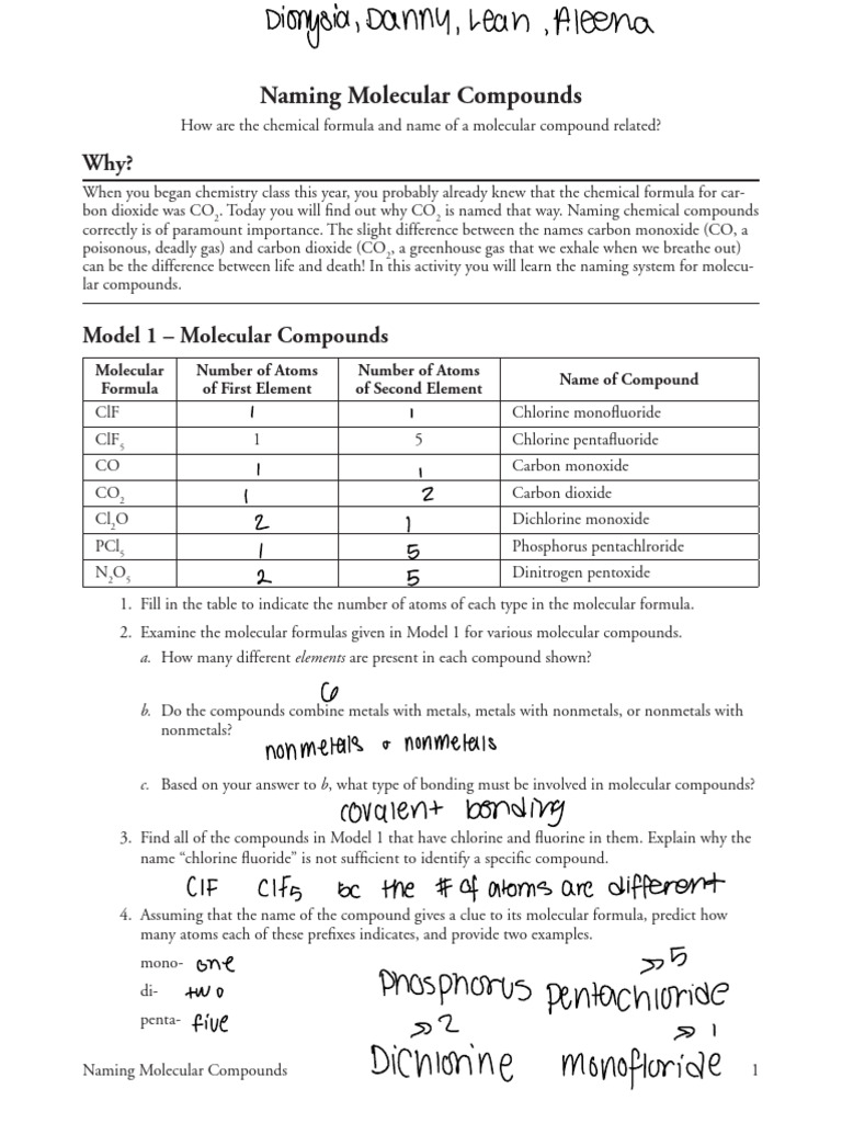 POGIL Naming Molecular Compounds | PDF | Chemical Compounds | Molecules