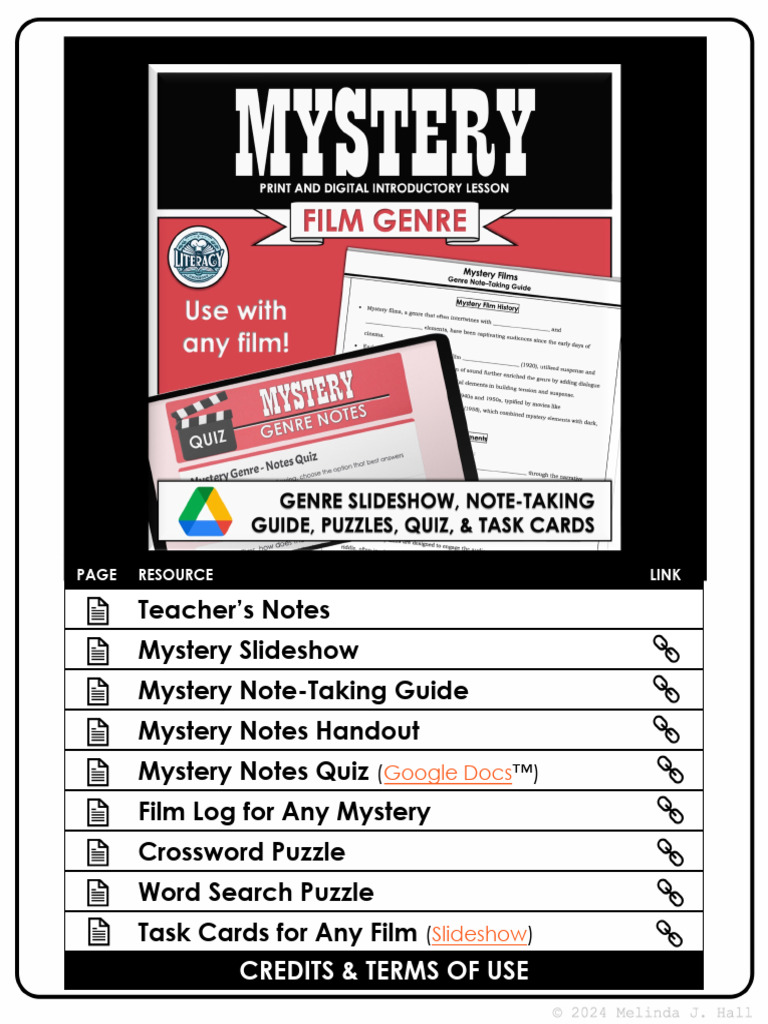 Mystery Film Teaching Resources Bundle | PDF | Crossword