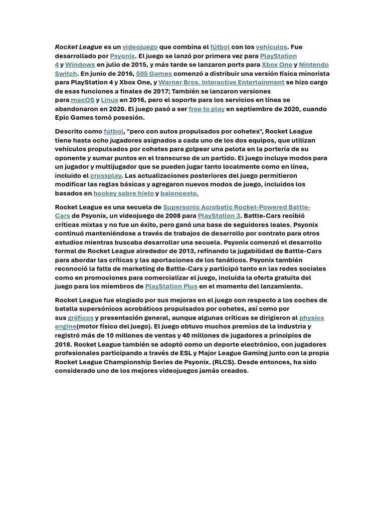 Rocket League El Mejor Videojuego | PDF | Juego de azar | Videojuegos