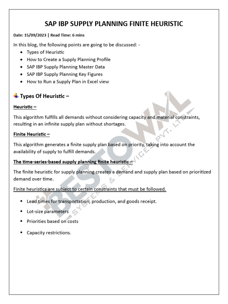 Sap Ibp Supply Planning Finite Heuristic 1741785800 | PDF | Applied ...