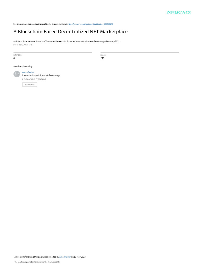 A Blockchain Based Decentralized Nft Marketplace Pdf Computing Distributed Computing