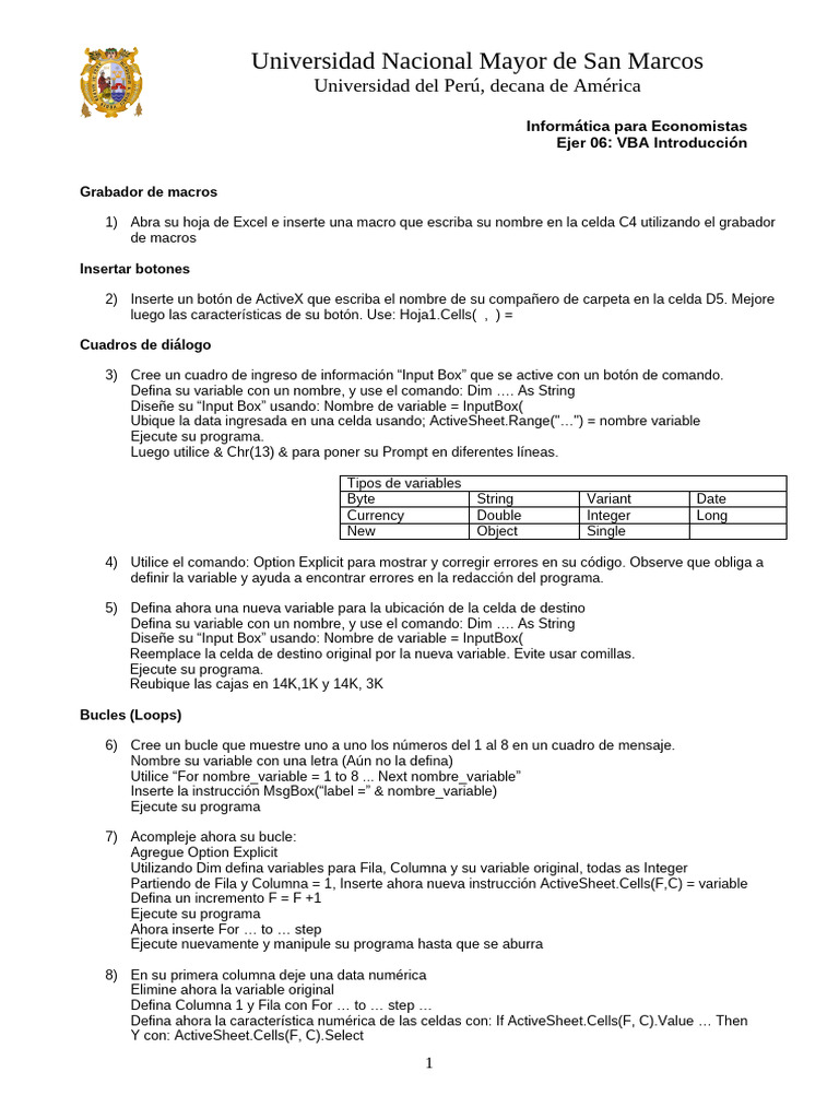 Ejer 06 VBA Introducción | PDF | Macro (informática) | Microsoft Excel
