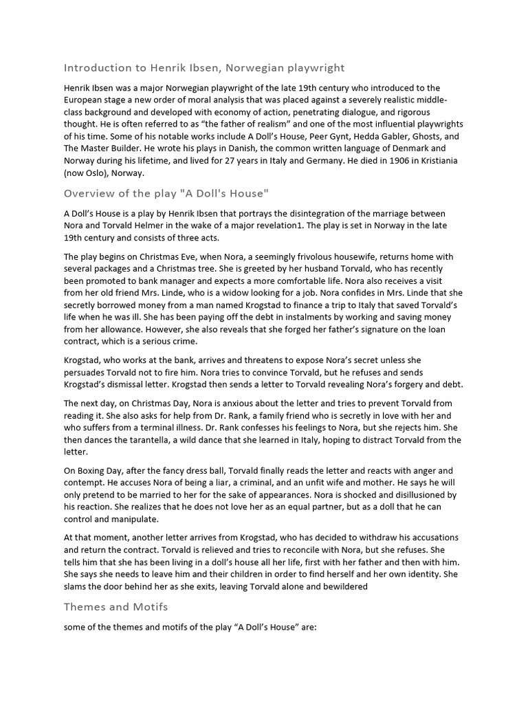 Ibsen's A Doll's House: Themes & Analysis | PDF | A Doll's House