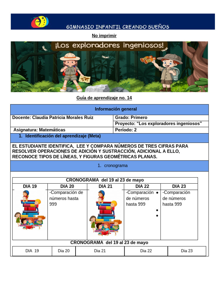 Matemáticas para Primer Grado: Guía 14 | PDF | Aprendizaje