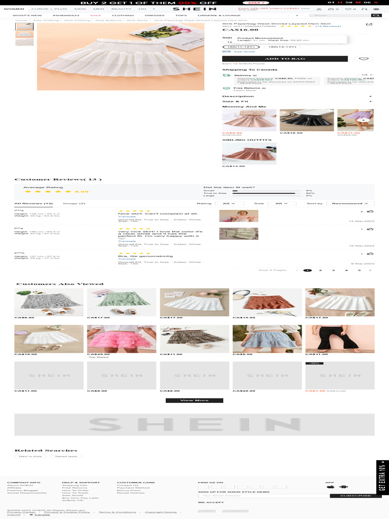 Girls Paperbag Waist Shirred Layered Hem Skirt SHEIN | PDF | Human ...