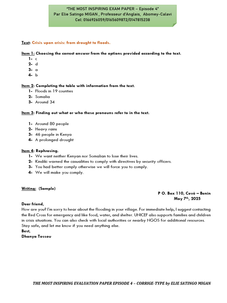 Answer Sheet - The Most Inspiring Exam Paper - Episode 4 | PDF