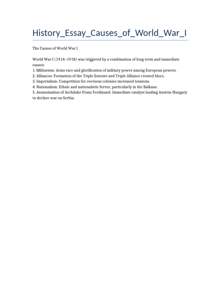 History Essay Causes of World War I | PDF