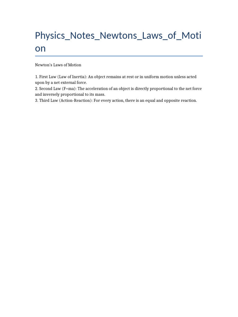 Physics Notes Newtons Laws of Motion | PDF