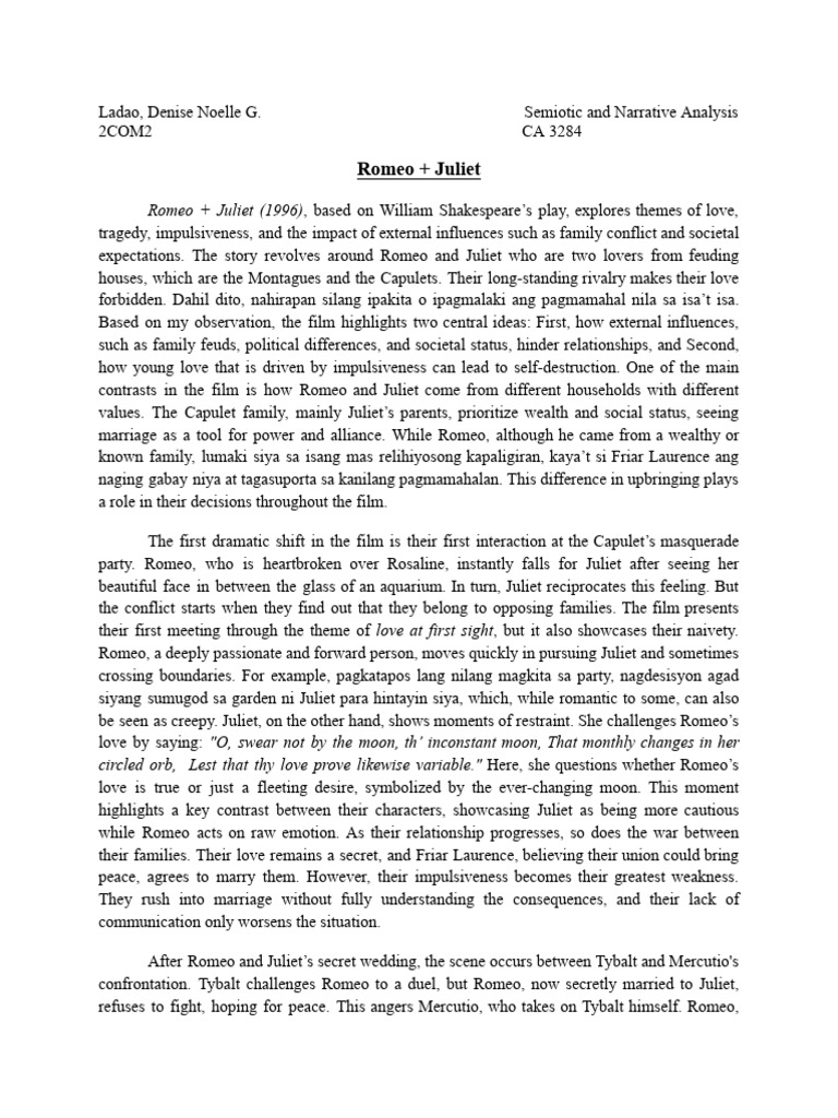 Mondo Juliet: Love and Impulsiveness | PDF | Characters In Romeo And ...