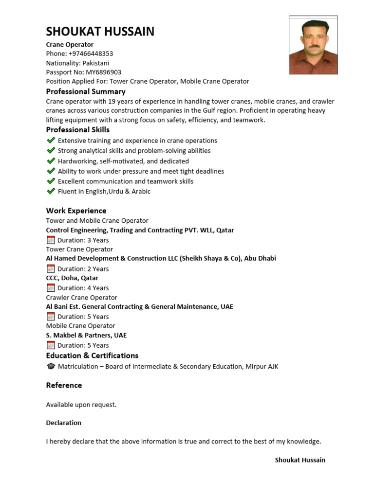 Cv Shoukat Nazir Operator | PDF