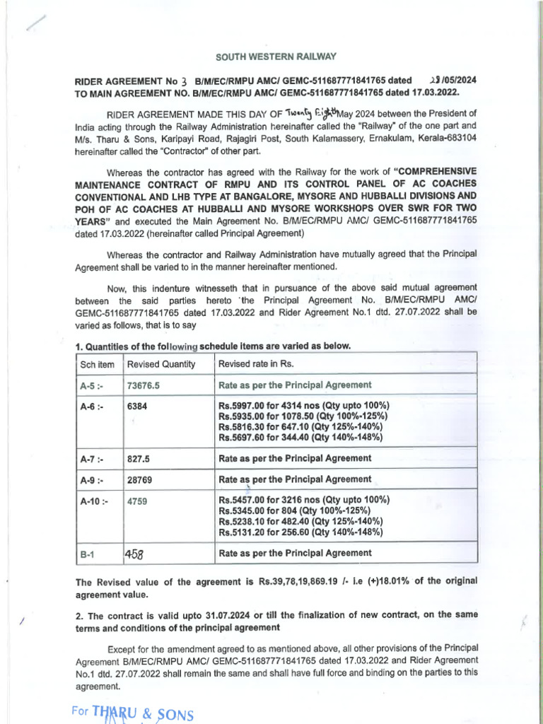 Rider Agreement - 3 | PDF