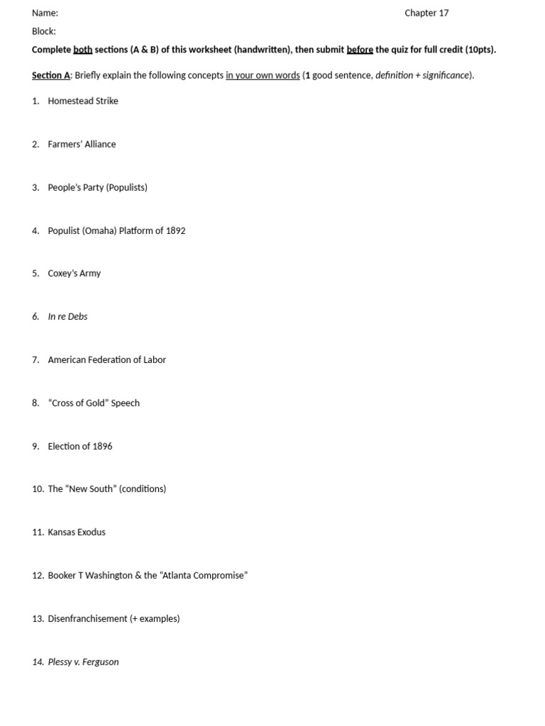 CH17 Worksheet | PDF