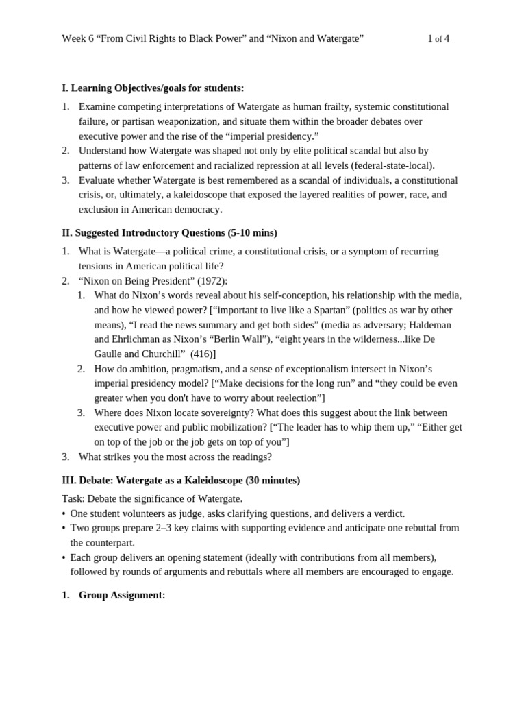 US History Lesson Plan - Civil Rights | PDF | Watergate Scandal ...